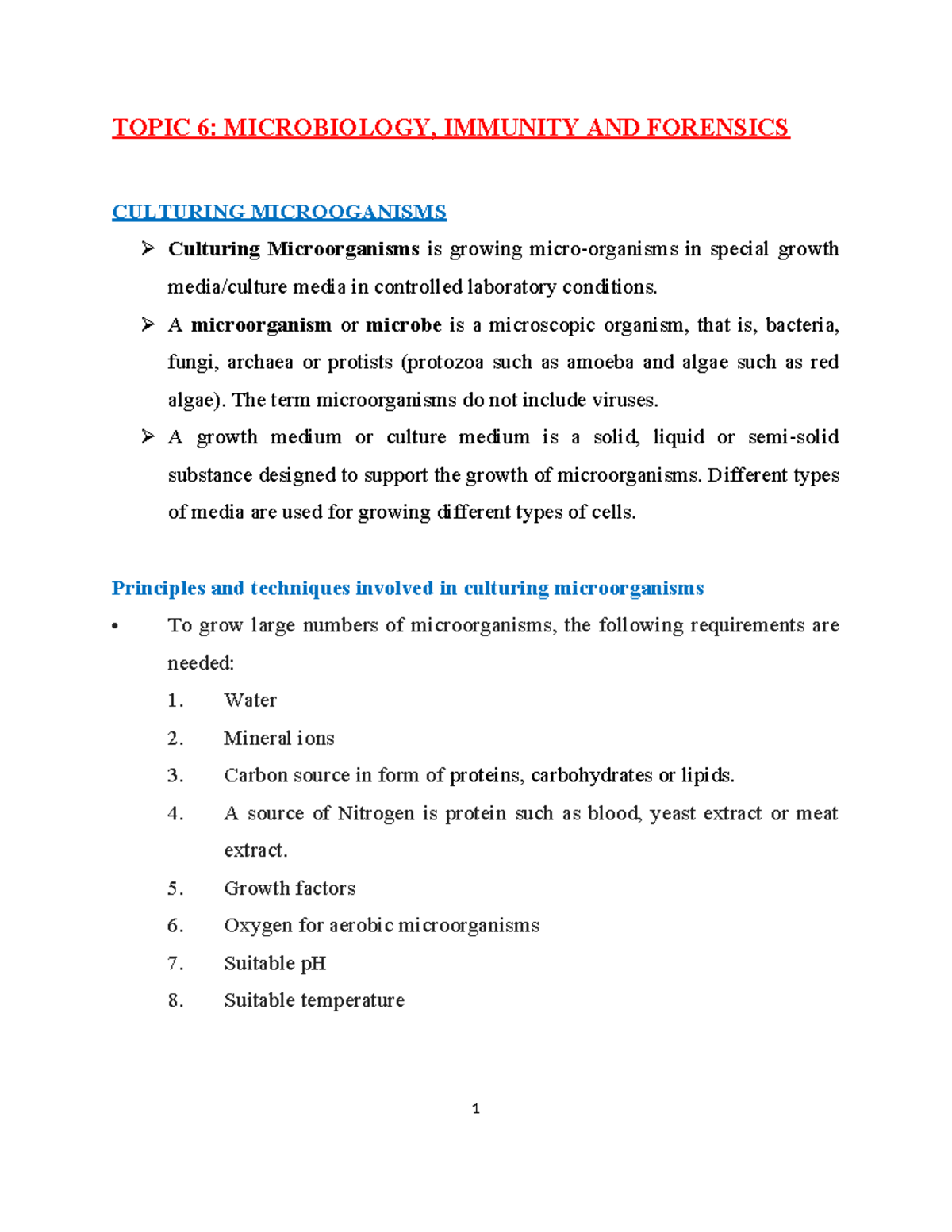 Unit 4 Topic 6: Microbiology, Immunity & Forensics - Culturing ...