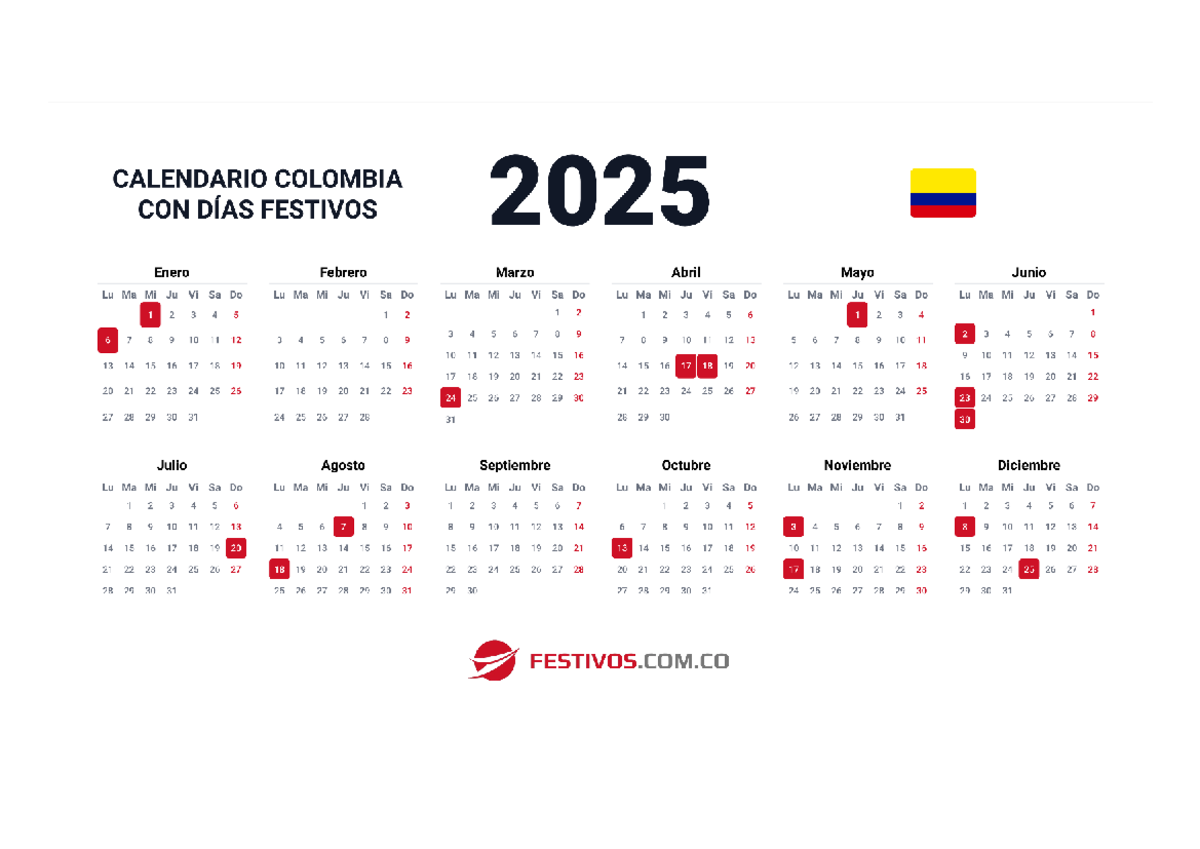 Calendario Colombia 2025 con Días Festivos - 4100625 - Studocu