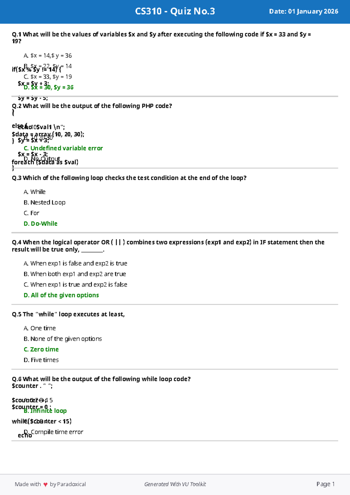 CS310 Quiz No.3 - Final Term Preparation Notes - Studocu