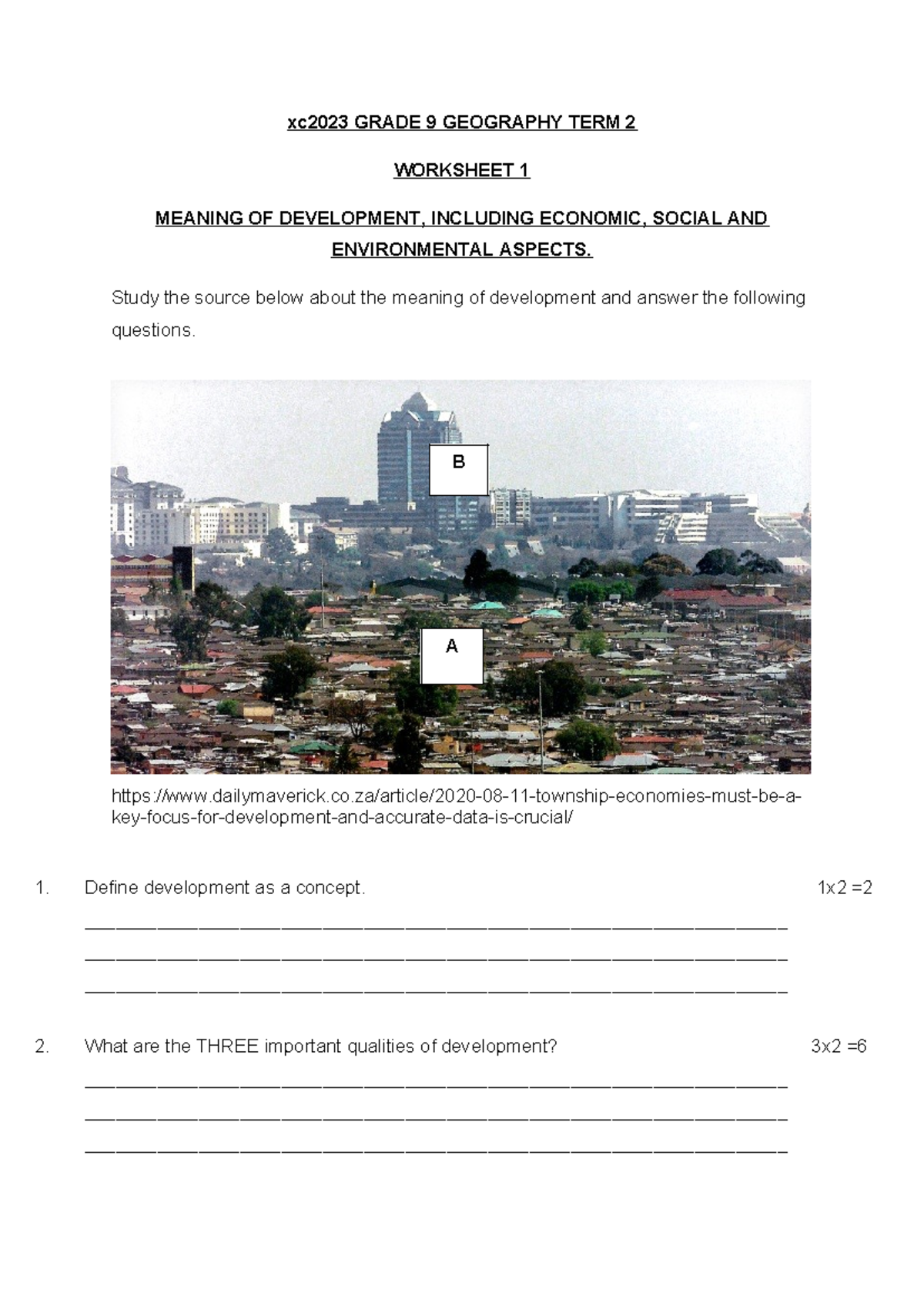 GR9 2023 Geography T2 Worksheets: Development, HDI & Trade Factors ...