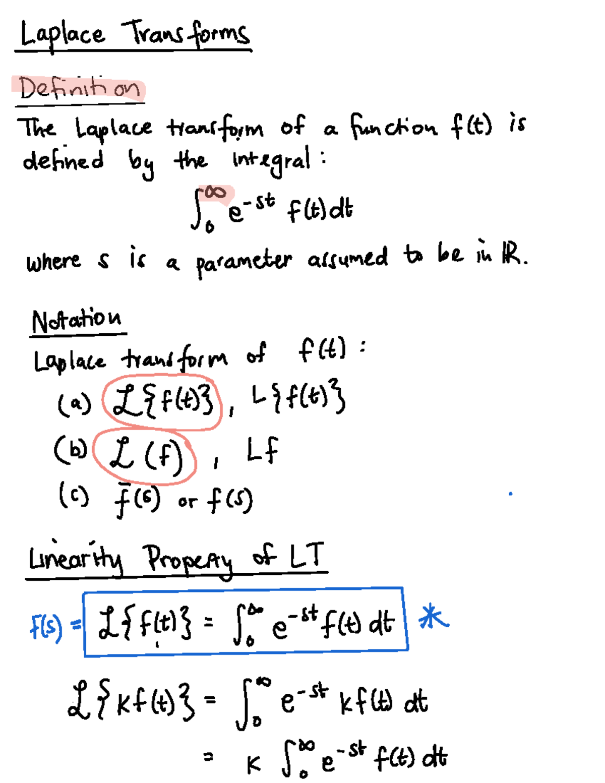 Lecture Notes 5 - Laplace Transforms & Inverse: Definitions & Examples ...