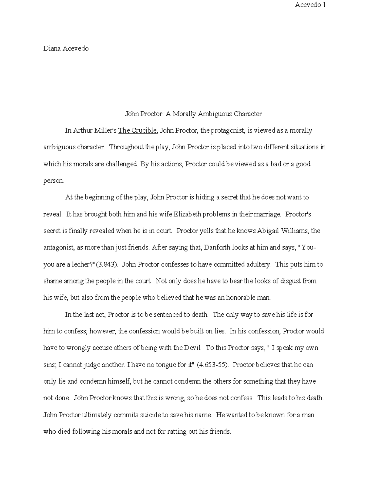 ENG 101 Essay: John Proctor's Moral Ambiguity in The Crucible - Studocu