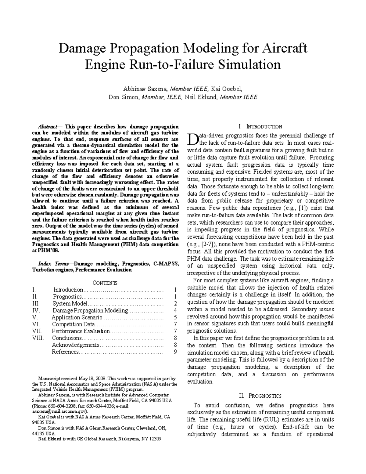 Damage Propagation Modeling in Aircraft Engines for PHM Competition ...