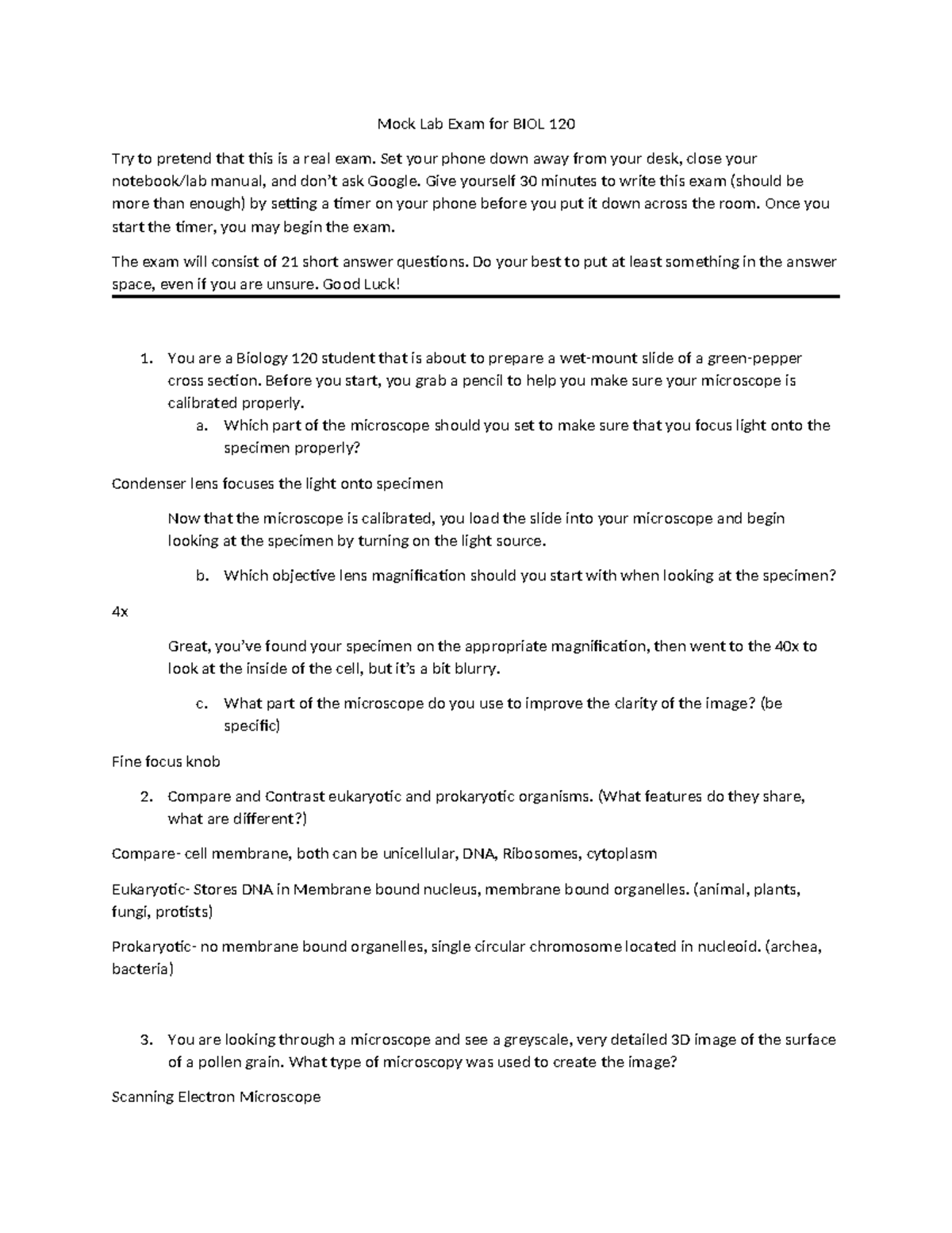 Mock Lab Exam for BIOL 120: Exam Strategies and Key Concepts - Studocu