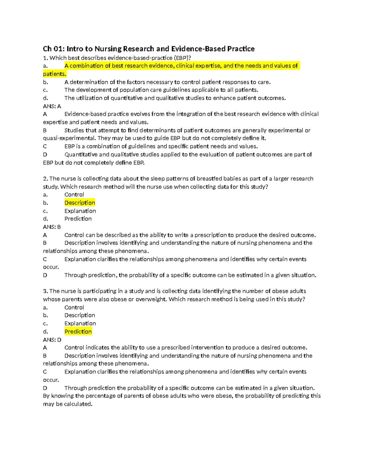 Research Test Bank - Ch 01: Intro to Nursing Research and Evidence ...