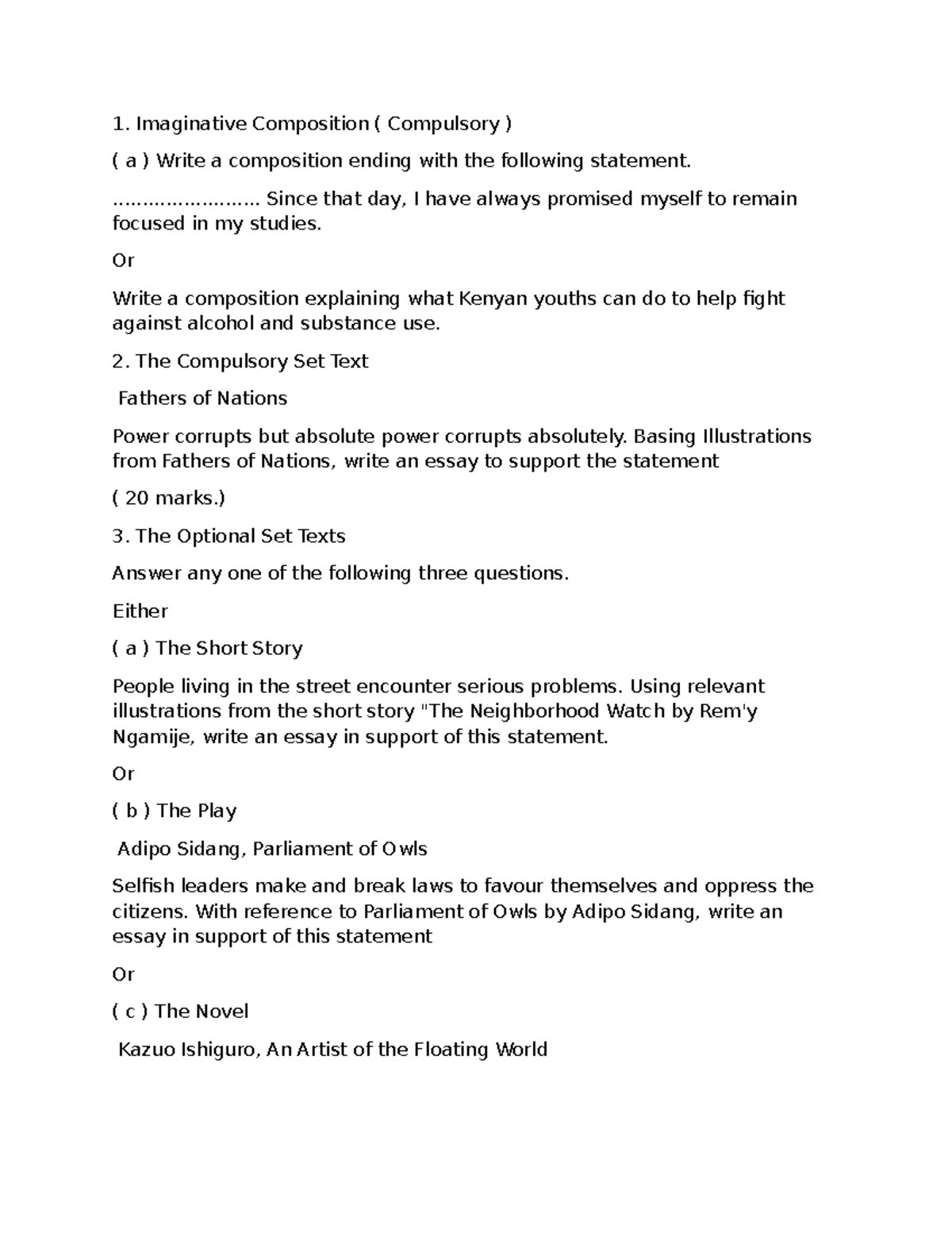 Revision Materials for Imaginative Composition & Set Texts (Pp3 ii ...