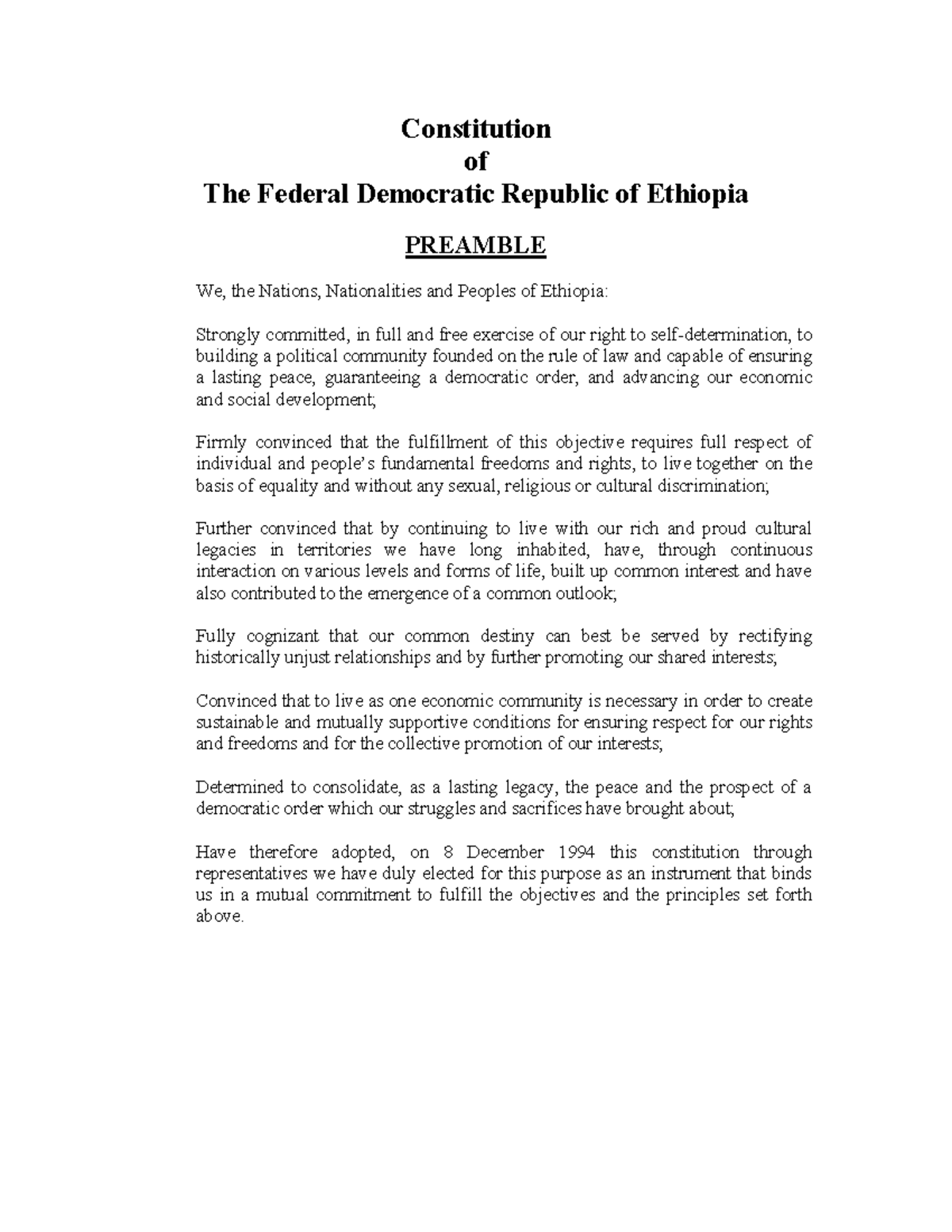 Ethiopia Constitution: Comprehensive Overview and Key Provisions - Studocu