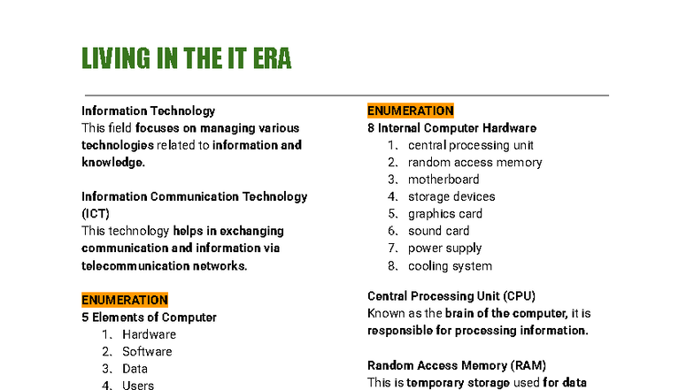Living in the IT Era: Overview of Computer Hardware and Software - Studocu