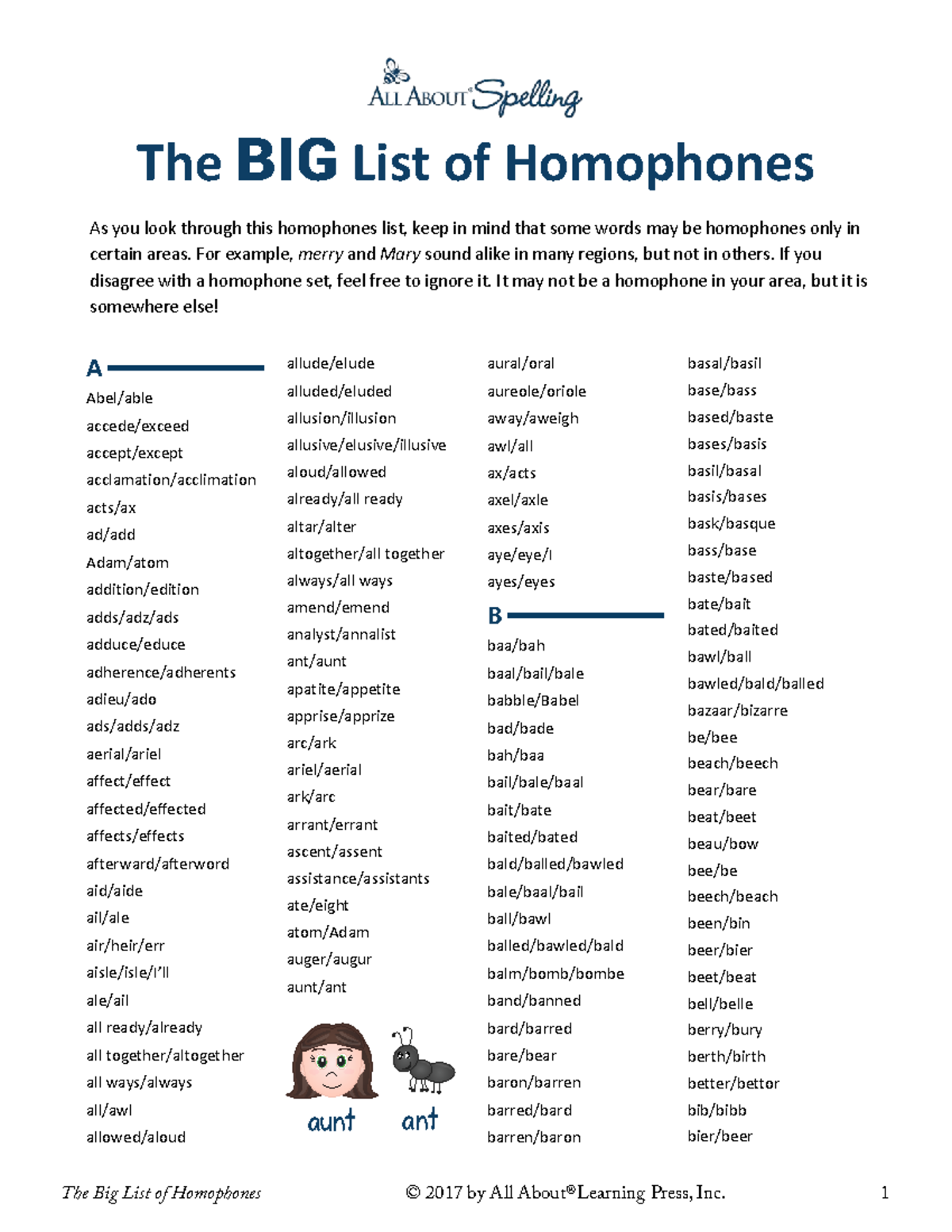 Homophones Guide: The BIG List of Homophones (2017) - Studocu
