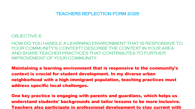 Teacher Reflection Form 2025: Enhancing Community Responsive Practices ...