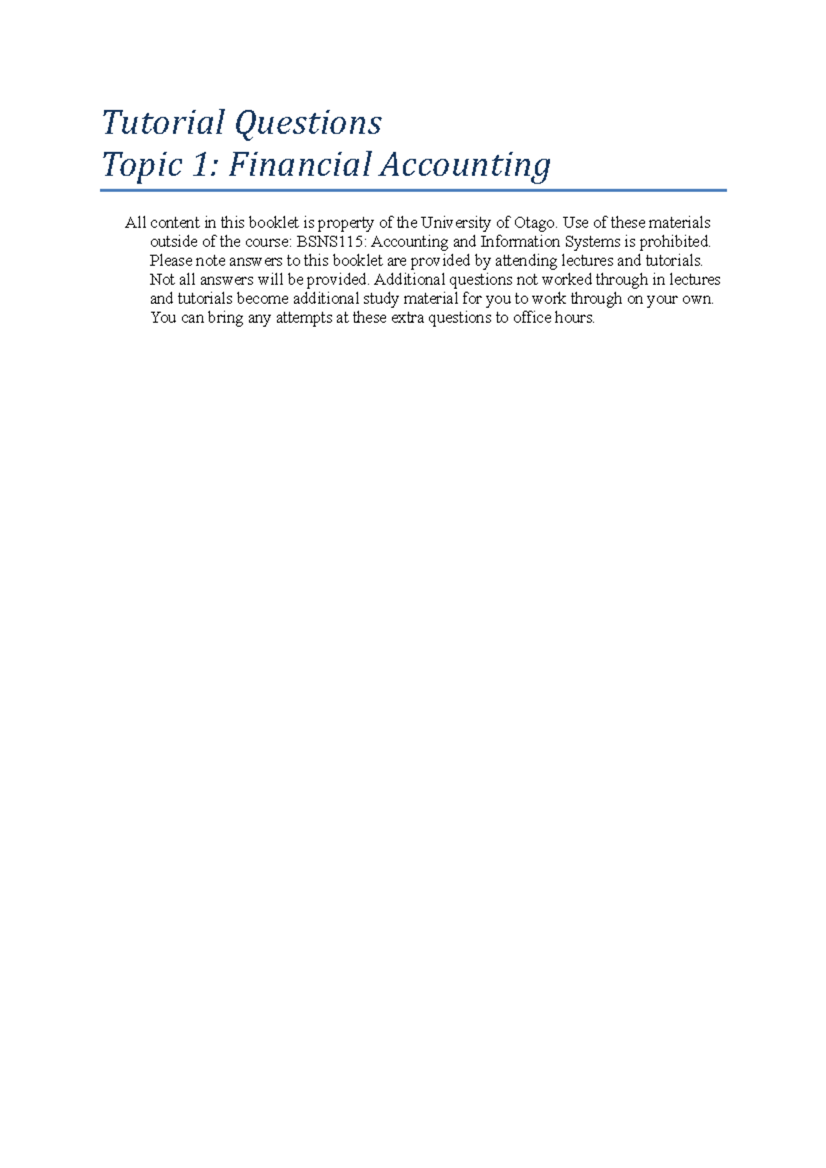 Accounting Tutorials BSNS115 S2 2021: Q&A for Financial Concepts - Studocu