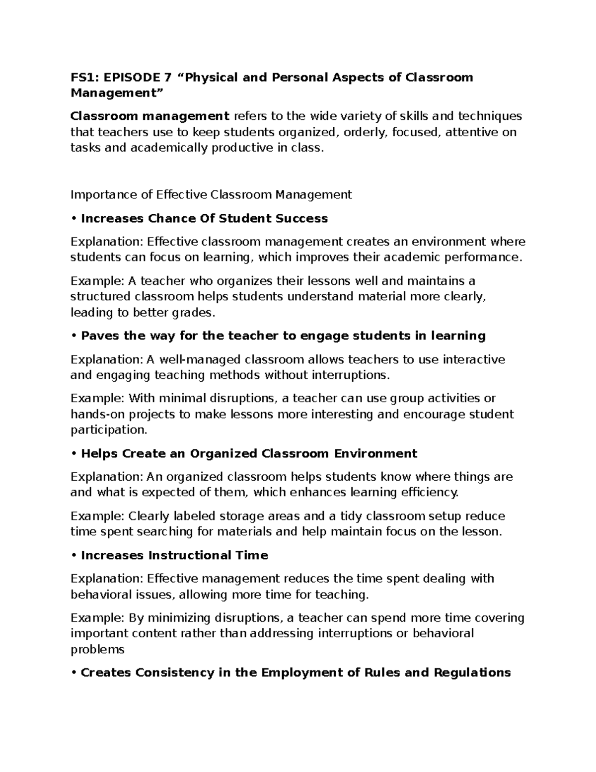 FS report - Field study - FS1: EPISODE 7 “Physical and Personal Aspects ...