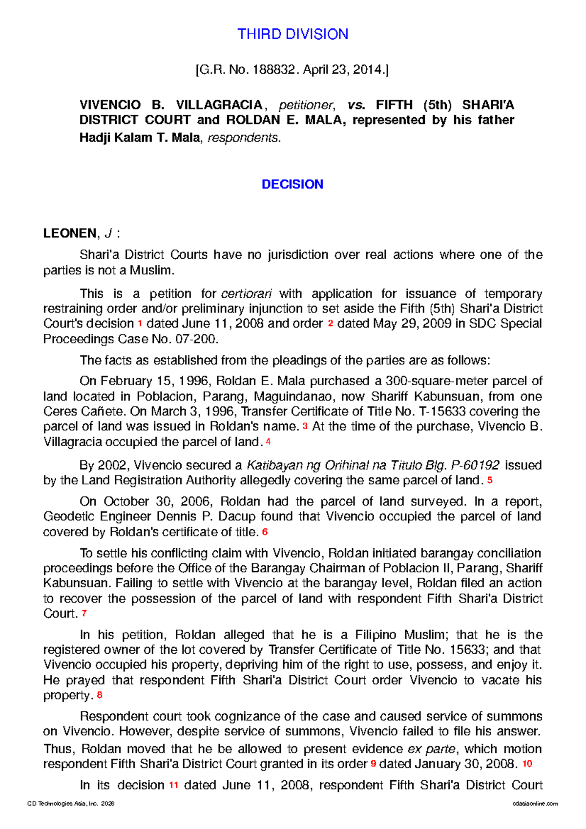 Villagracia v. Fifth District Court: Jurisdiction Over Real Actions in ...