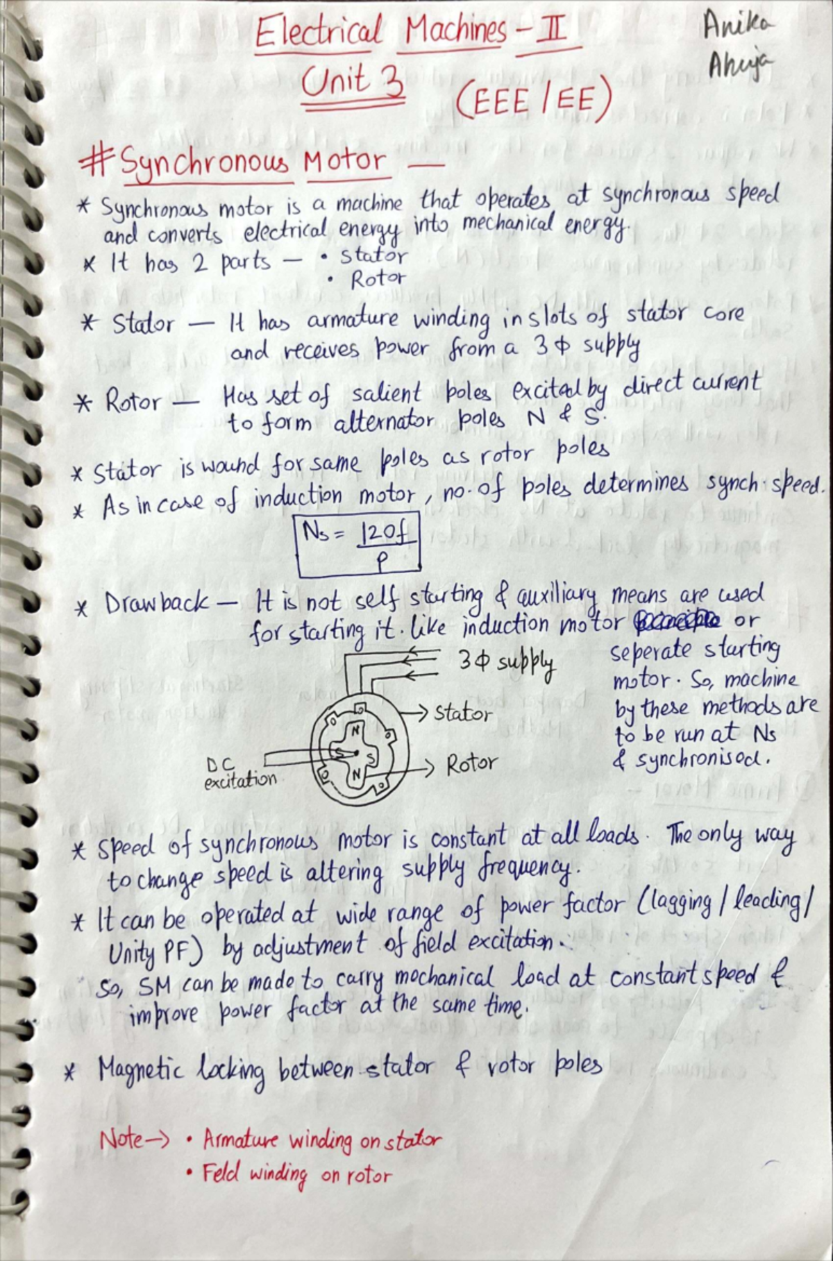 Unit 3 - Electrical Machines II: Synchronous Motor Analysis - Studocu