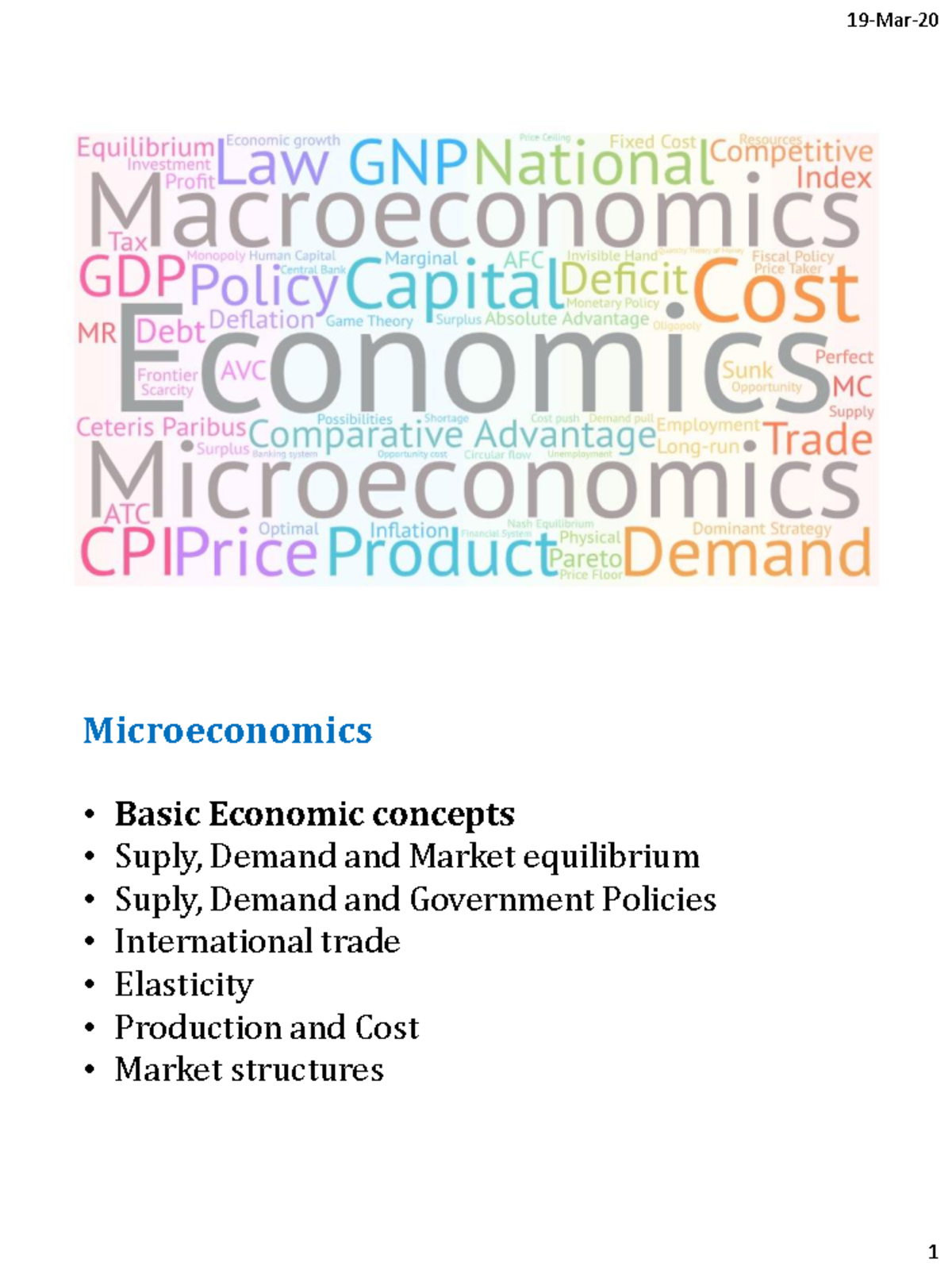 Economics-1 Basic concepts - 1 - Microeconomics Basic Economic concepts ...