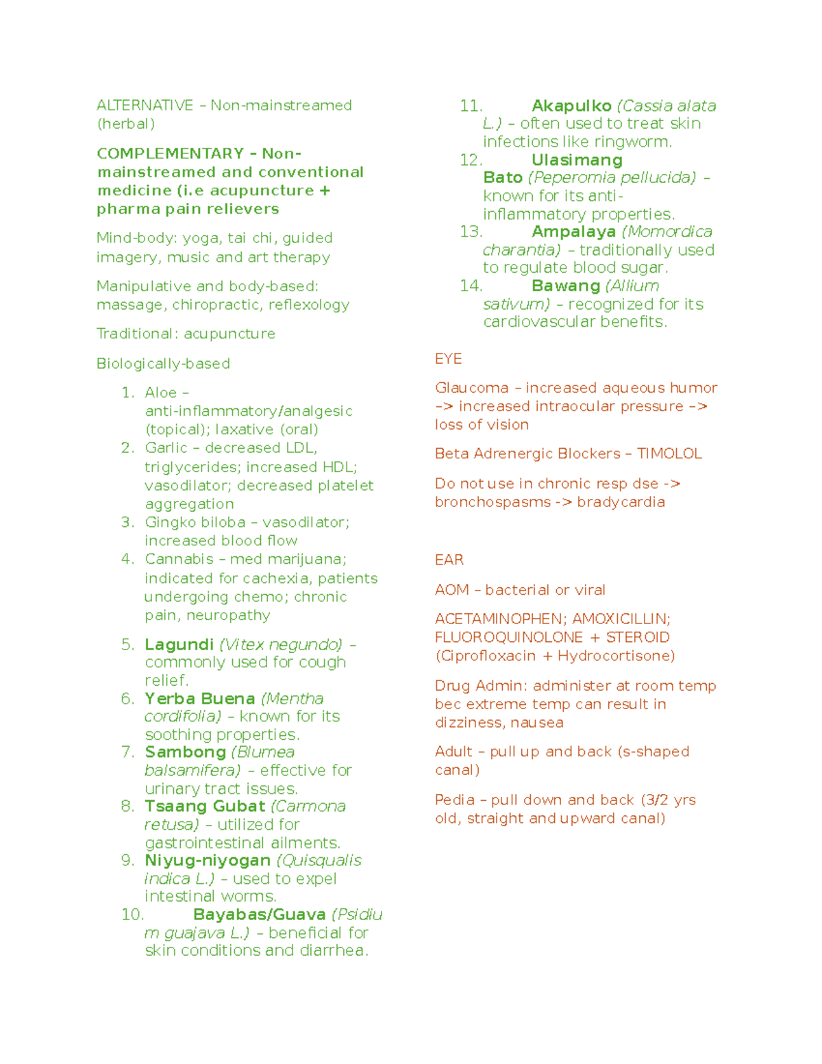 Alternative Herbal Complementary Medicine Overview (Course Code ...