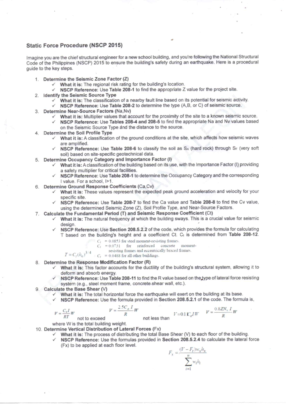 Static Force Procedure for Earthquake Design (NSCP 2015) - Studocu