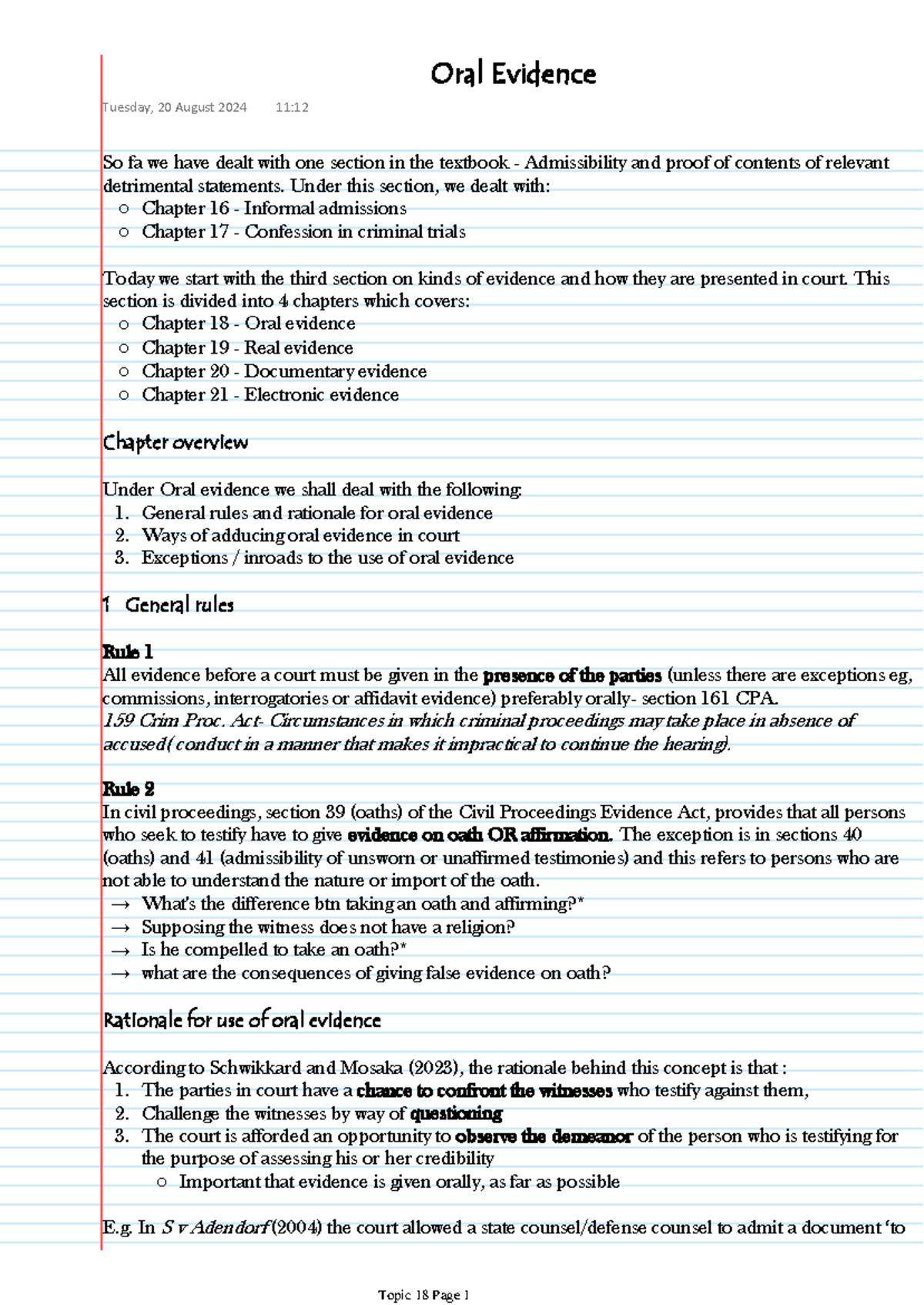 Topic 18: Comprehensive Guide to Oral Evidence in Legal Proceedings ...