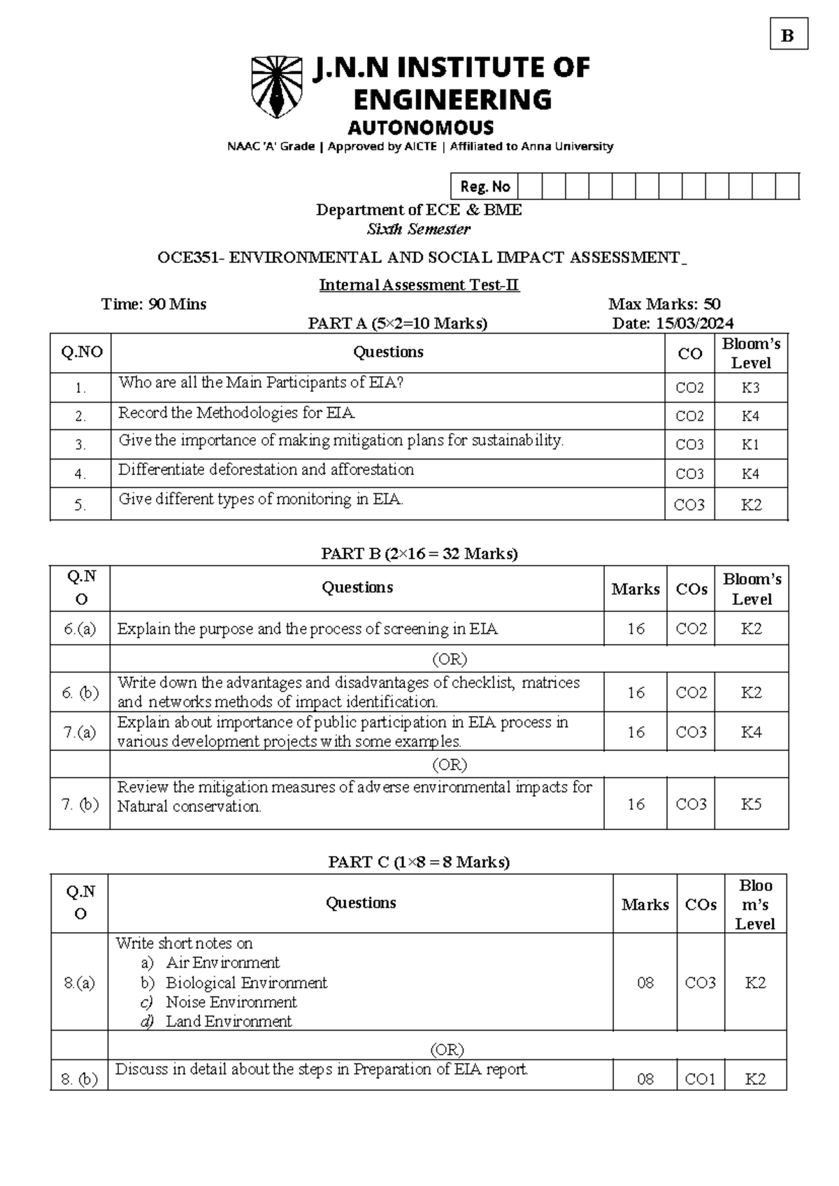 OCE351 EIA Internal Assessment Test II Set B Questions 23-24 - Studocu