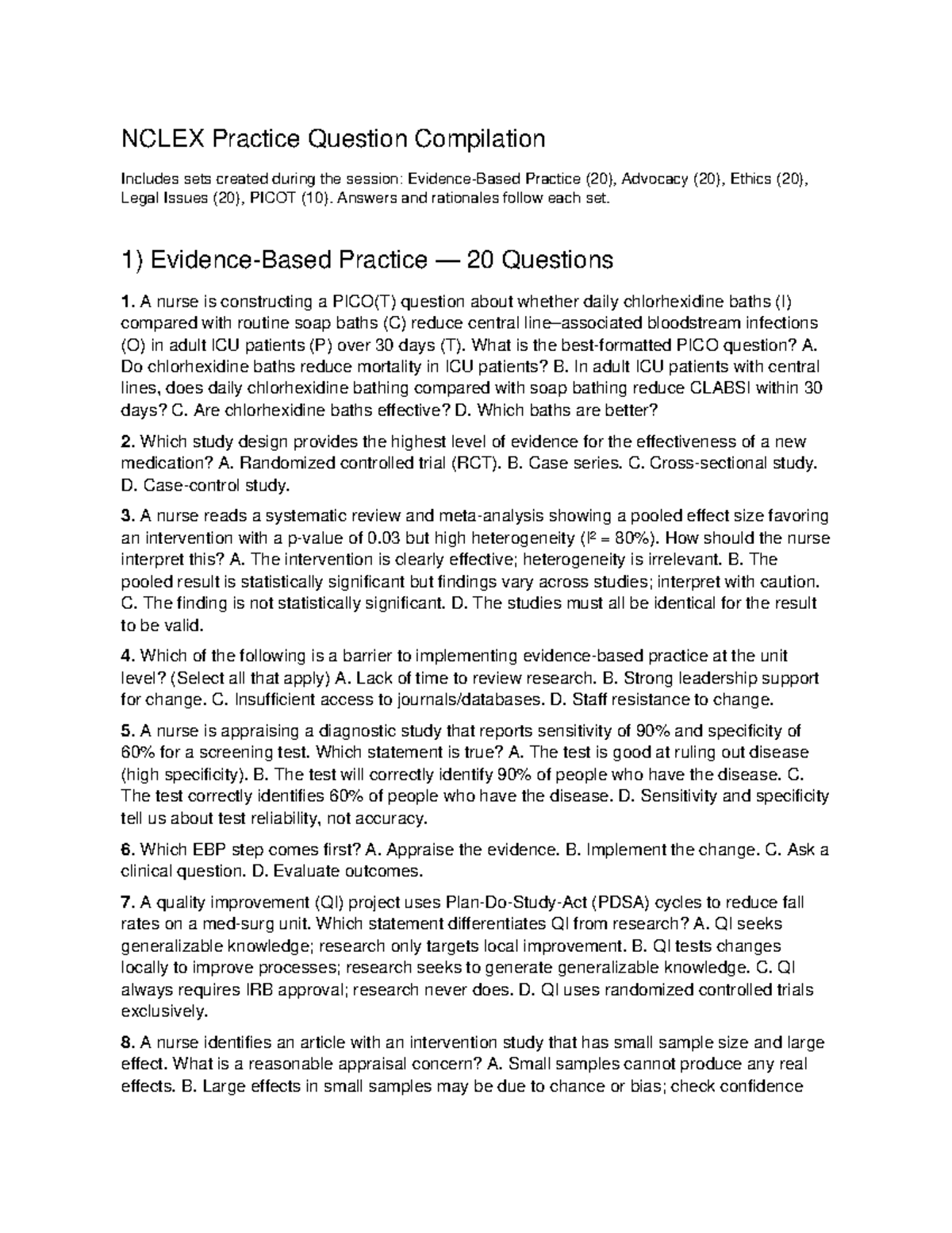 NCLEX Practice Questions Compilation: Practice, Advocacy, Ethics, and ...