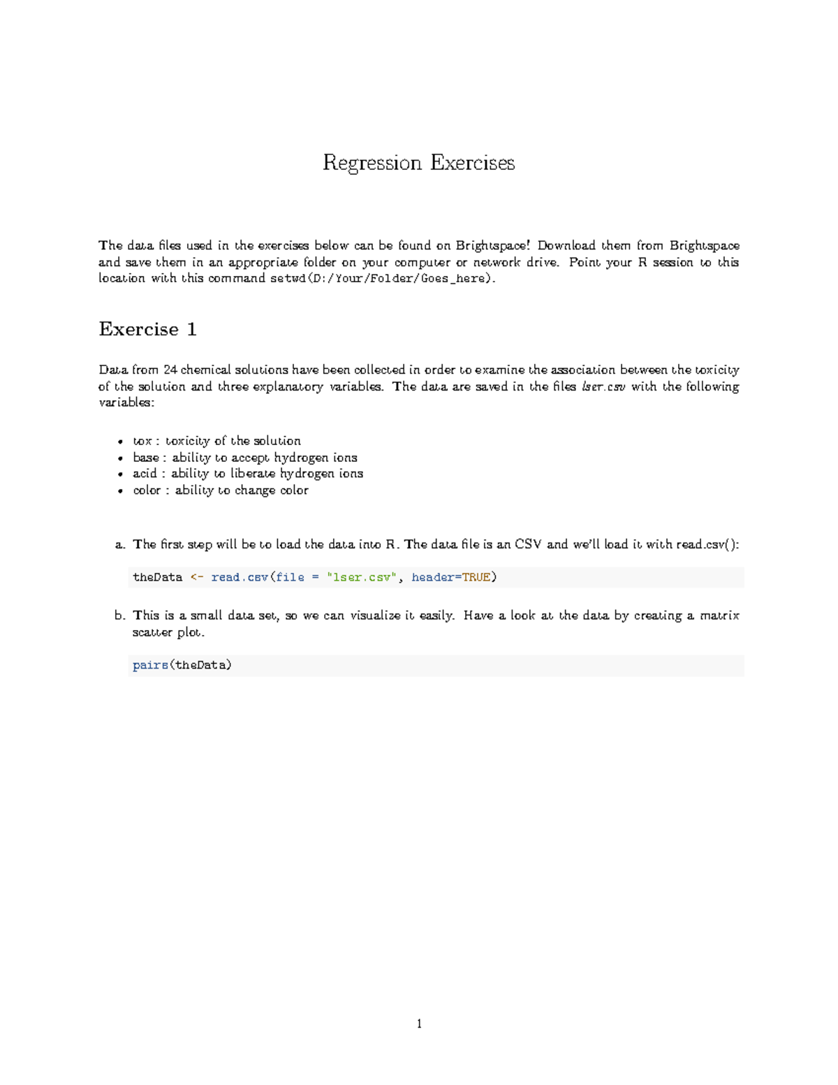 Regression Practical Work: Exercises and Answers (Course Code: R-101 ...