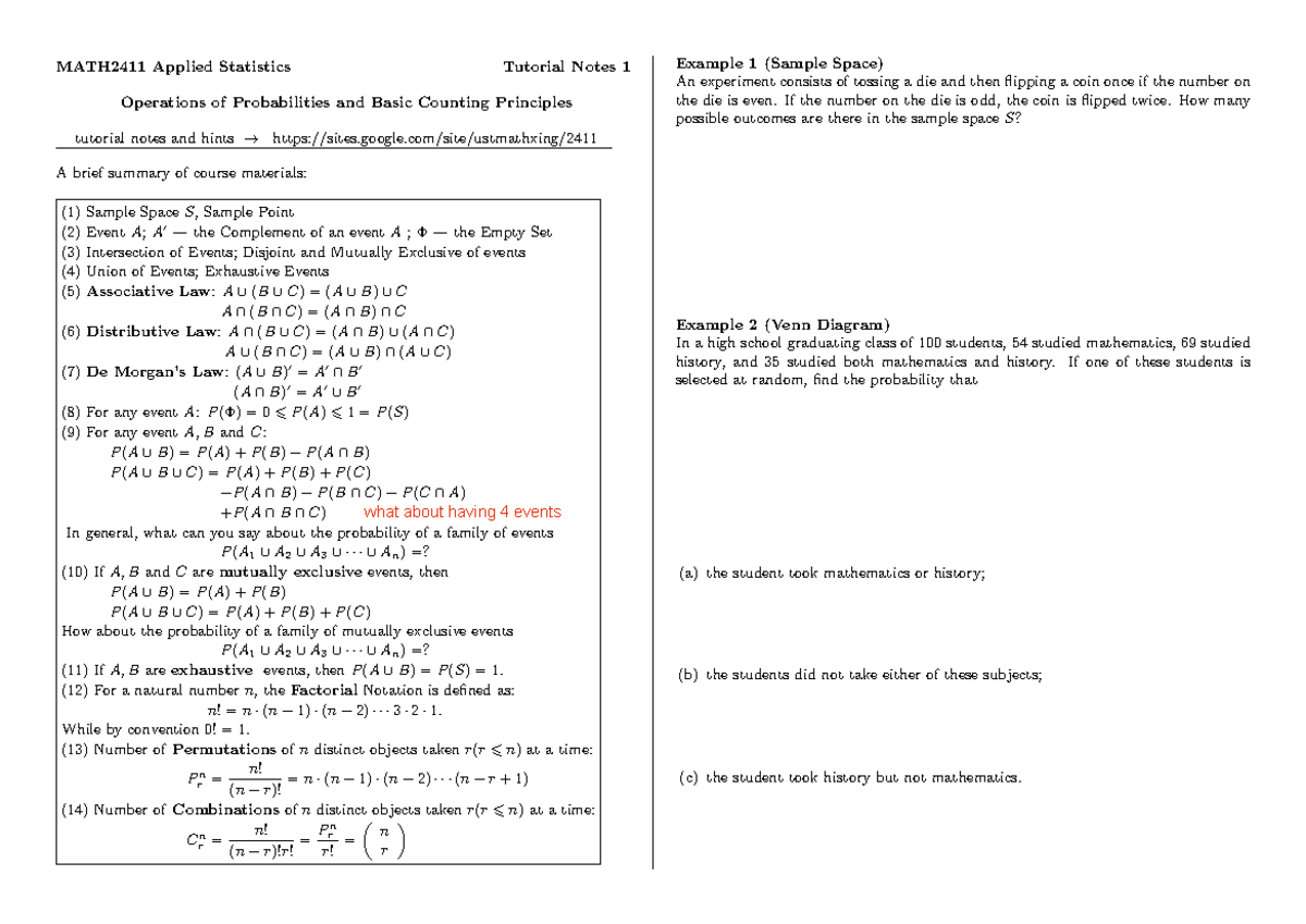 MATH2411 T01 Set Counting Tutorial Overview and Examples - Studocu