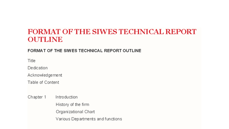 Format OF THE Siwes Technical Report OUT - FORMAT OF THE SIWES ...