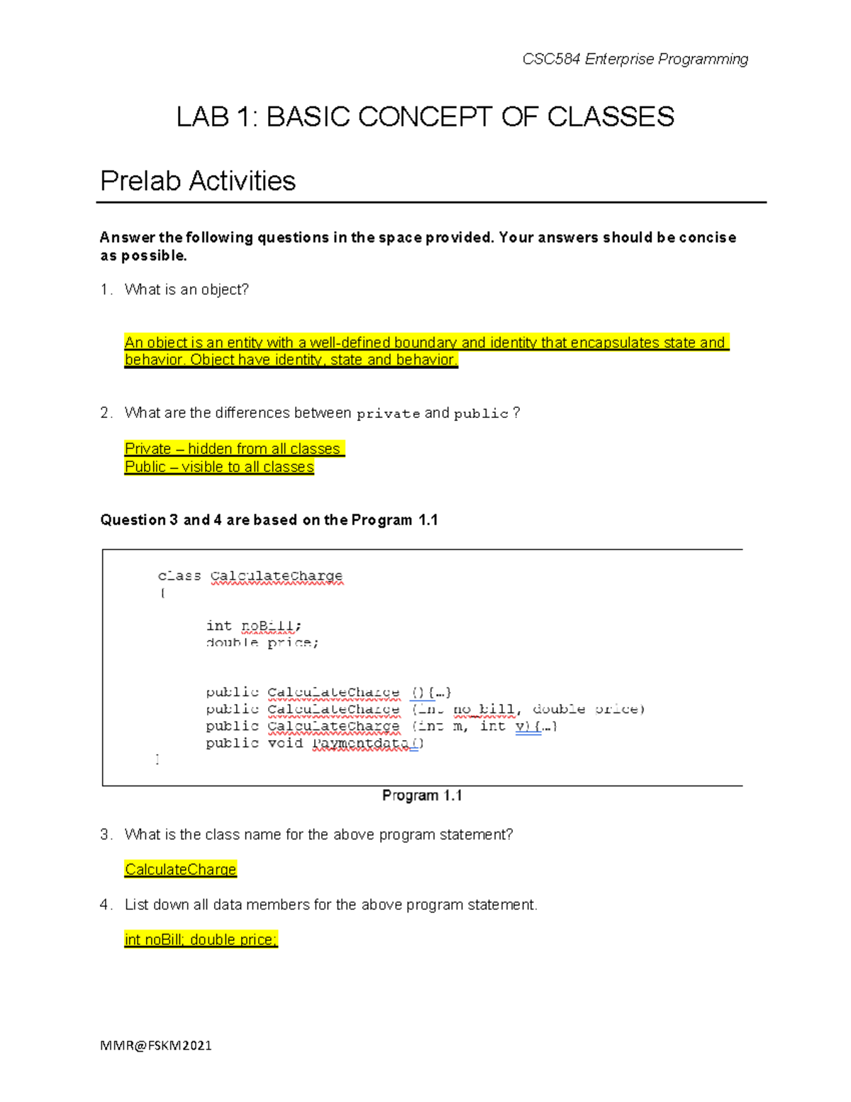 CSC584 Enterprise Programming Lab 1: Basic Concepts & Activities - Studocu