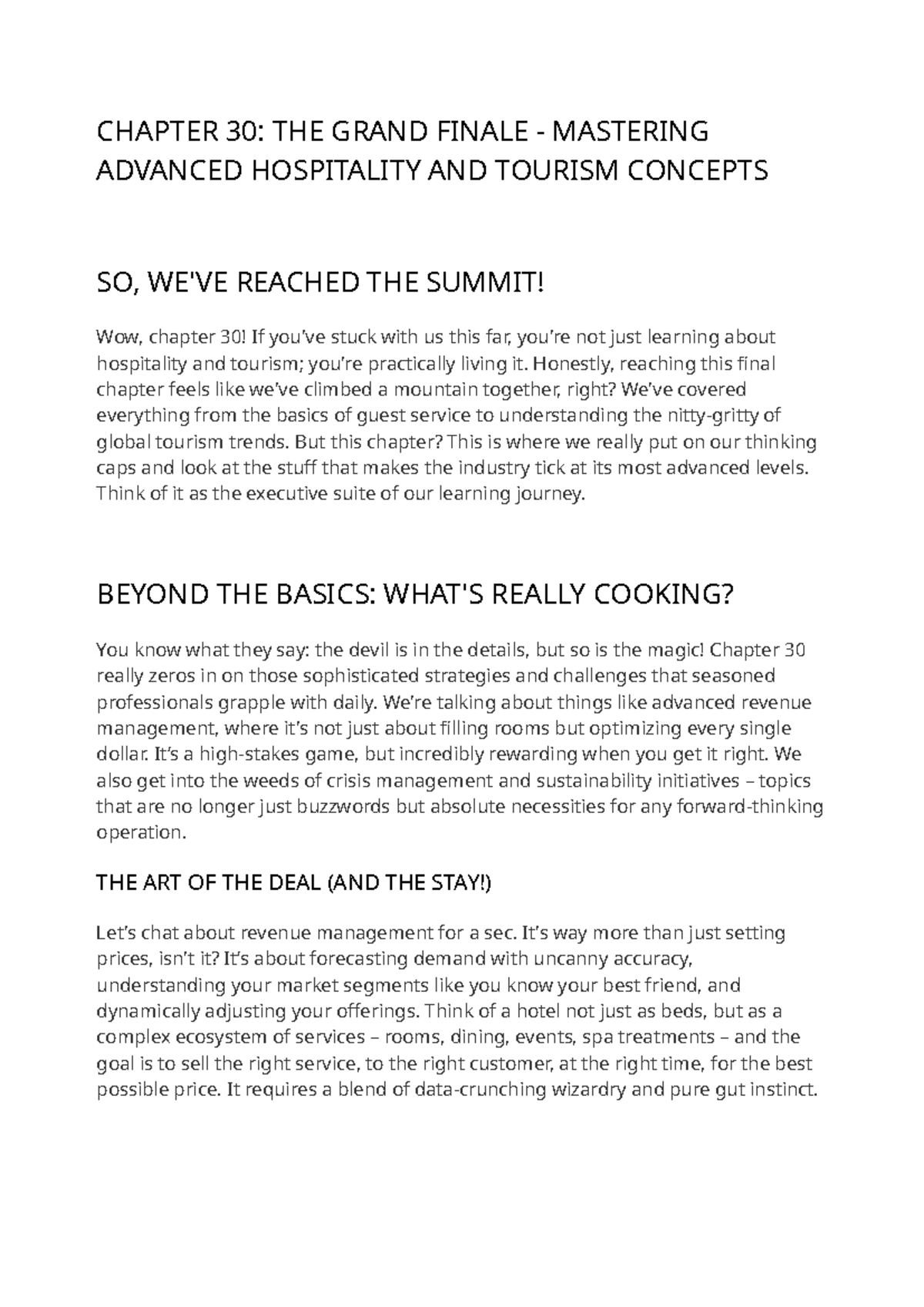 CH30: Mastering Advanced Hospitality & Tourism Concepts - Studocu