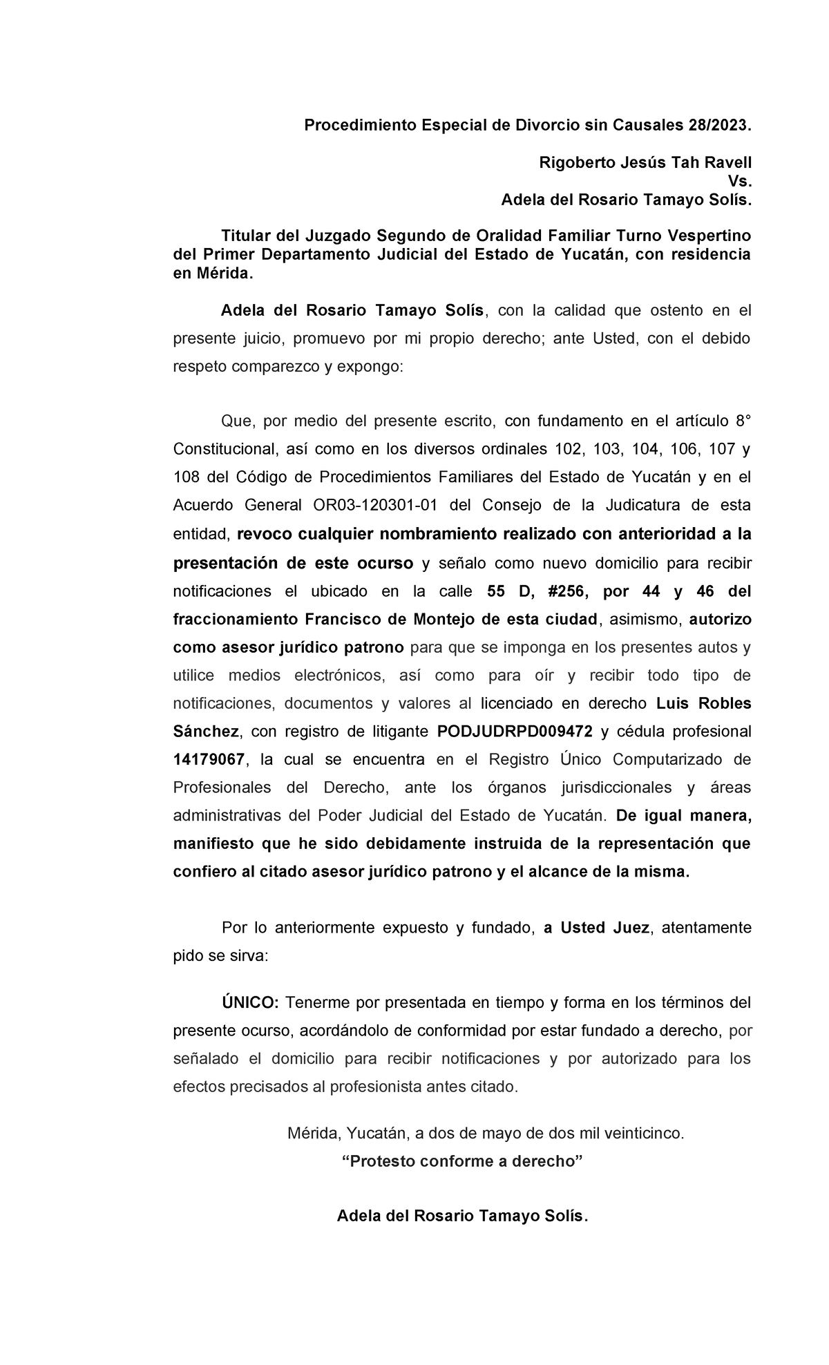 Autorización y Revocación en Procedimiento de Divorcio 28-2023 - Studocu