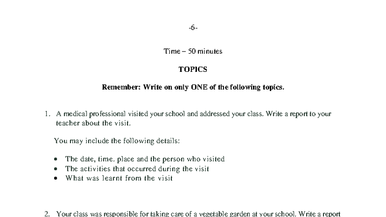 SEA 2022 Creative Writing Report Topics and Guidelines - Studocu
