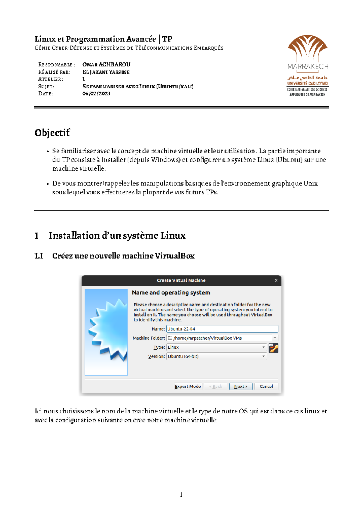 TP1: Rapport sur l'Installation et Configuration de Linux - Studocu