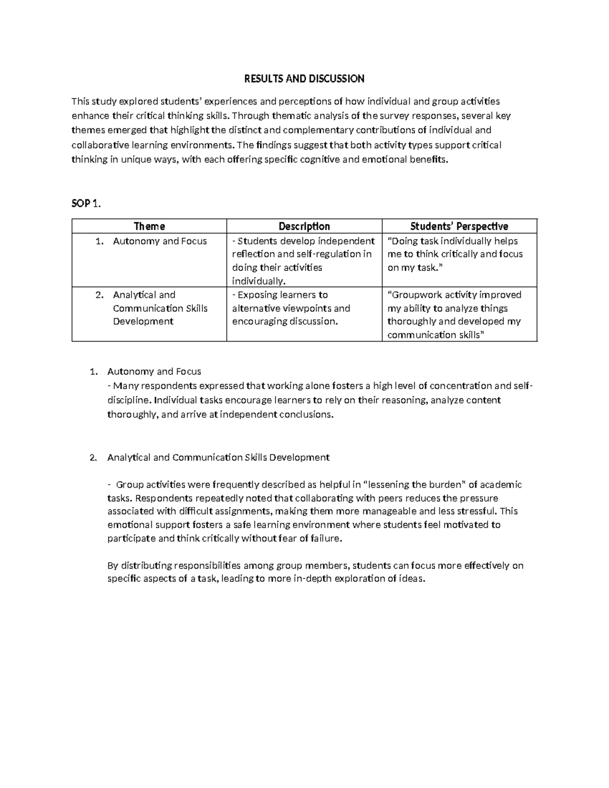Chapter 3 Results: Enhancing Critical Thinking through Individual and ...