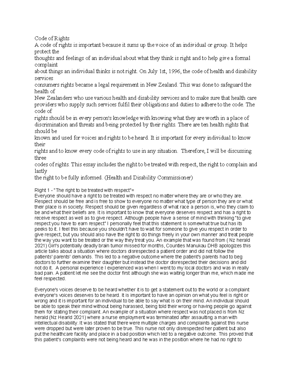 Health and Disability Rights: Understanding the Code of Rights - Studocu