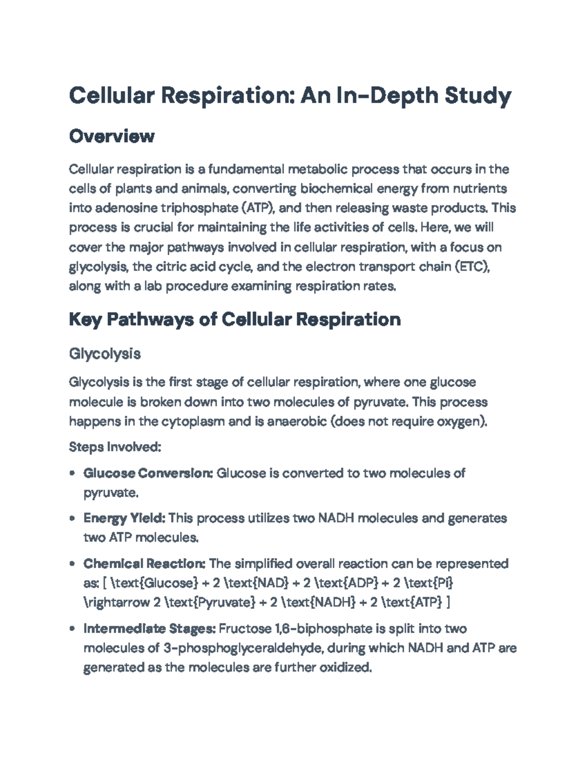 Cellular Respiration: Key Pathways and Lab Procedures - BIOL101 Final ...