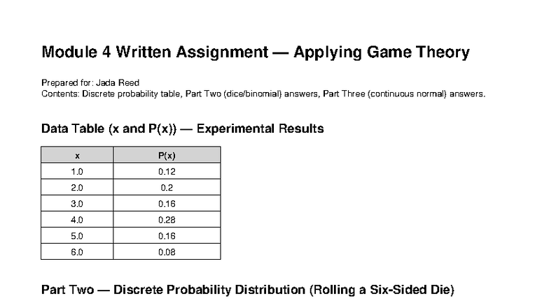 Module 4 Written Assignment: Game Theory Applications and Probabilities ...