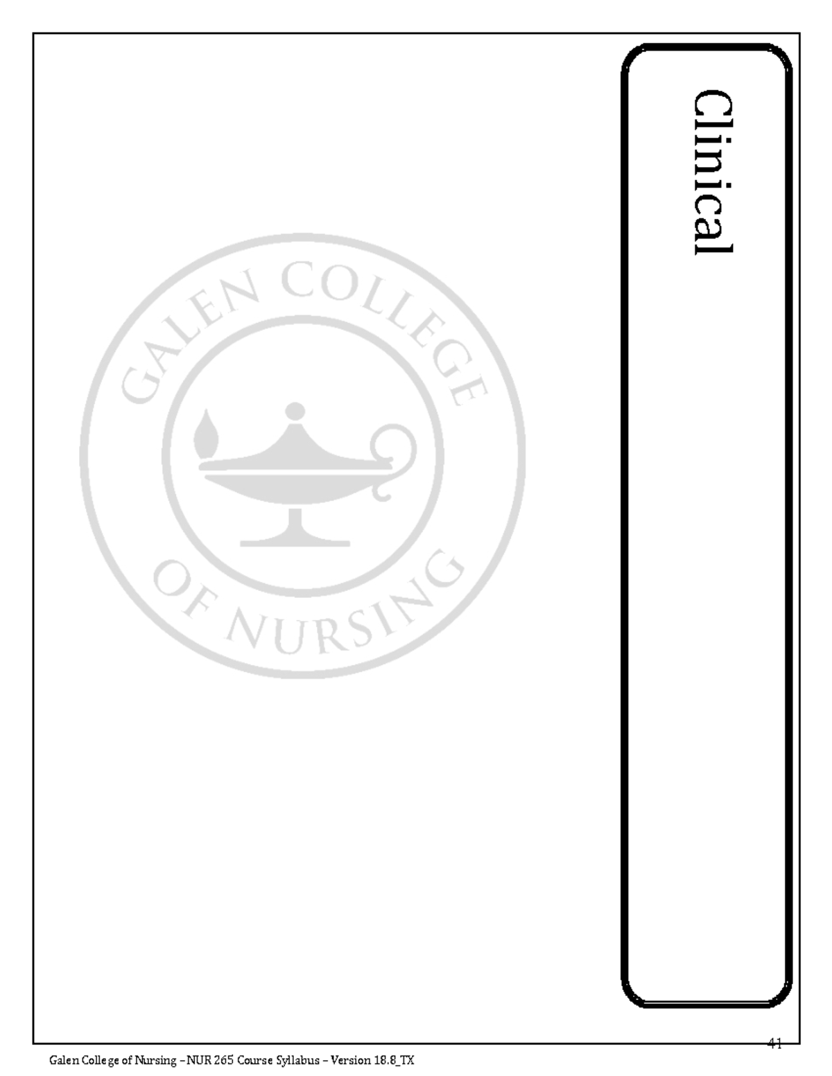 Galen College of Nursing NUR 265 Clinical Focus Sheet & Syllabus ...