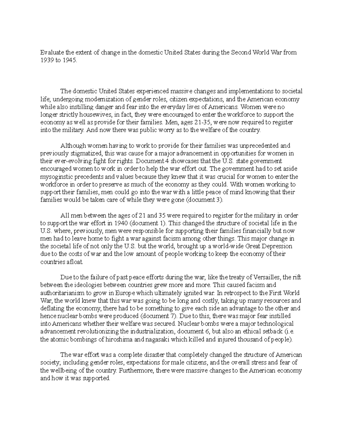 WWII DBQ JBonilla - Changes in U.S. Society 1939-1945 Analysis - Studocu