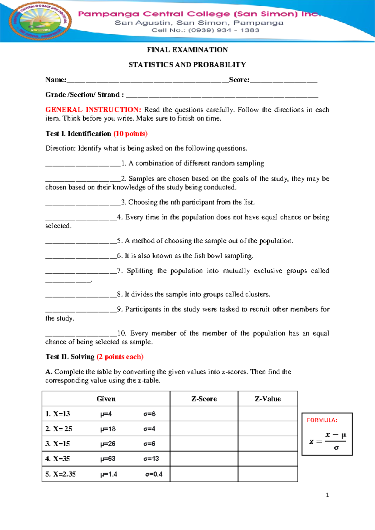 Final Exam Review: Statistics & Probability Concepts and Problems - Studocu
