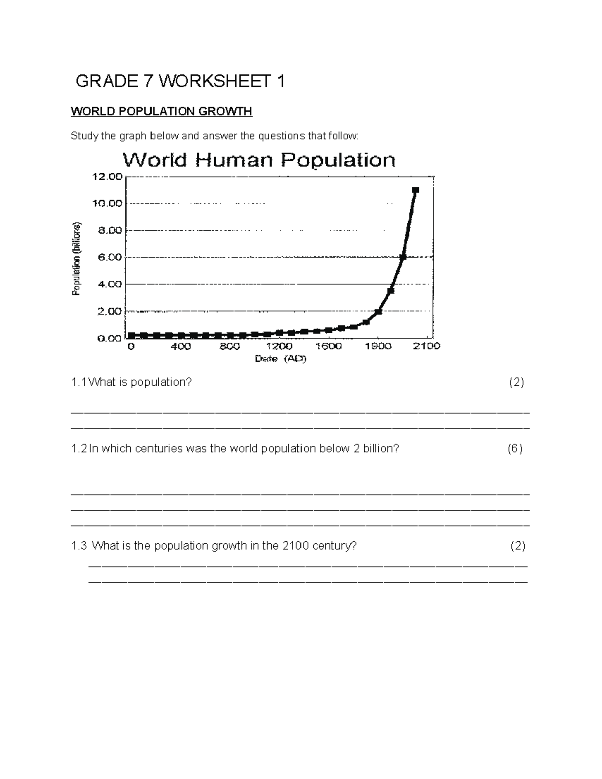 Grade 7 Term 3 Geography: Population Growth & Health Issues Worksheets ...