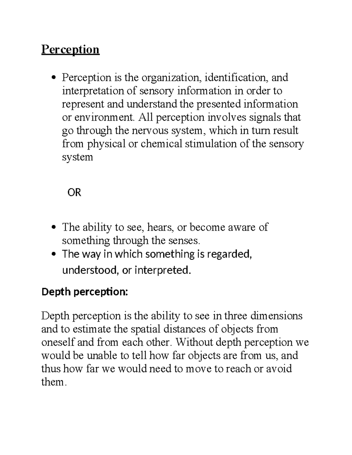 Perception and Depth: Understanding Sensory Information - Studocu