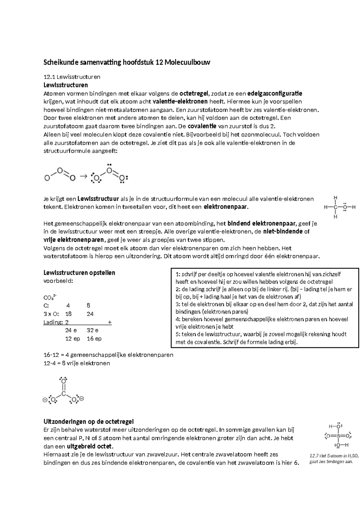 Scheikunde H12 Samenvatting: Molecuulbouw en Lewisstructuren - Studeersnel