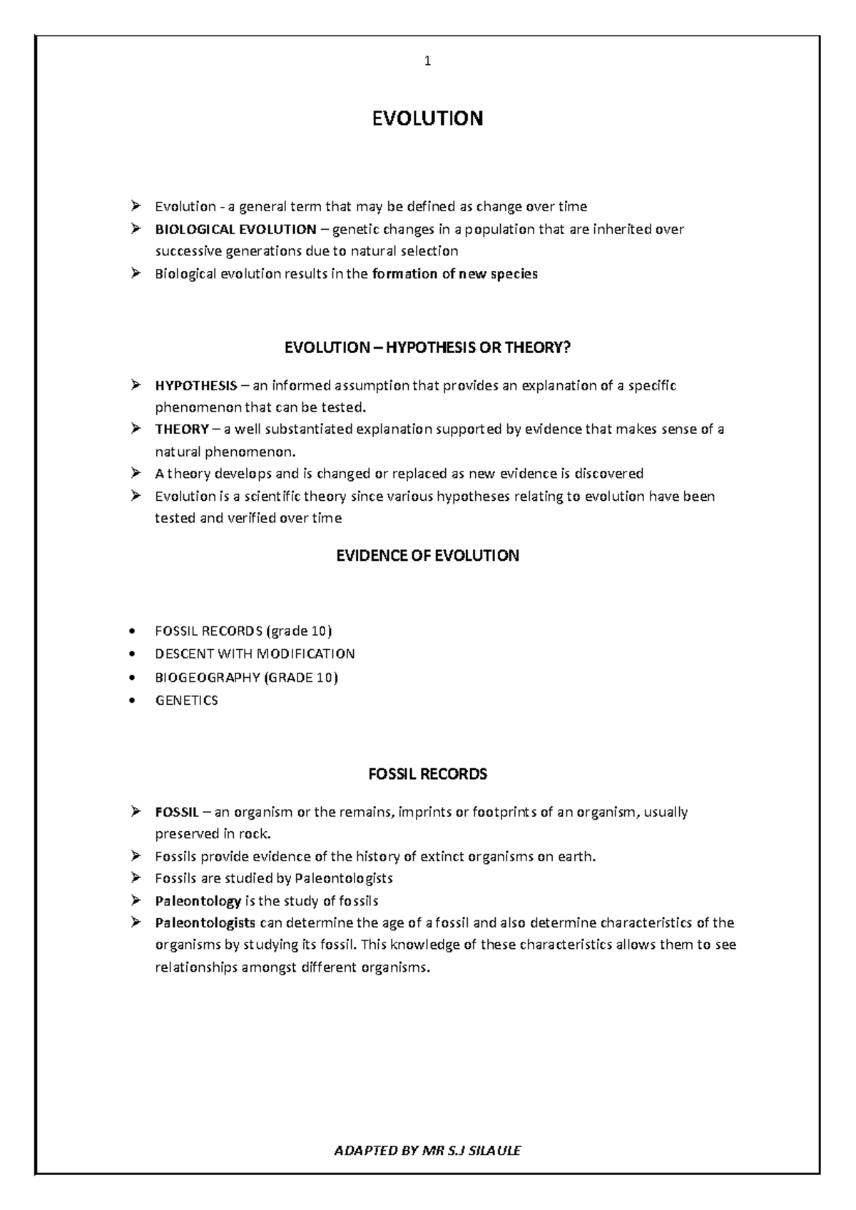 Evolution Notes (BIO 101) - Key Concepts and Theories - Studocu