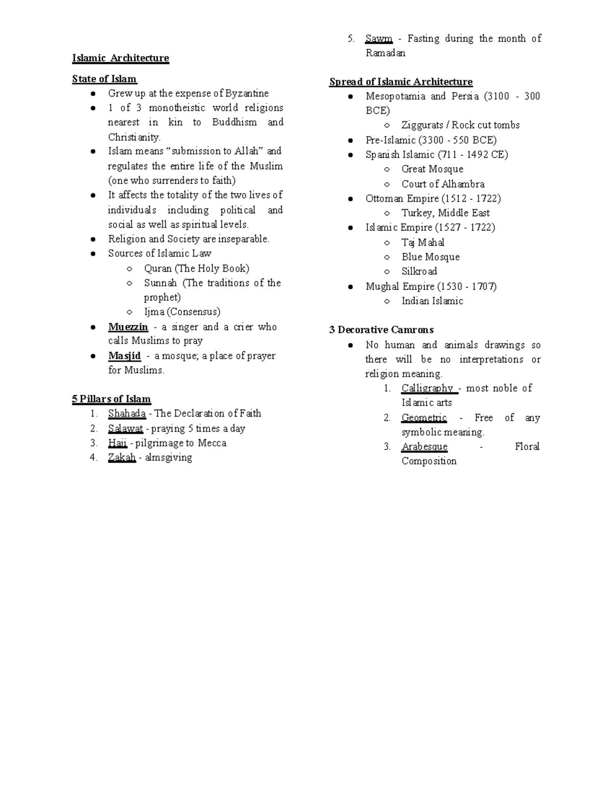 HOA 3 Final Exam Review: Islamic Architecture and Influences - Studocu
