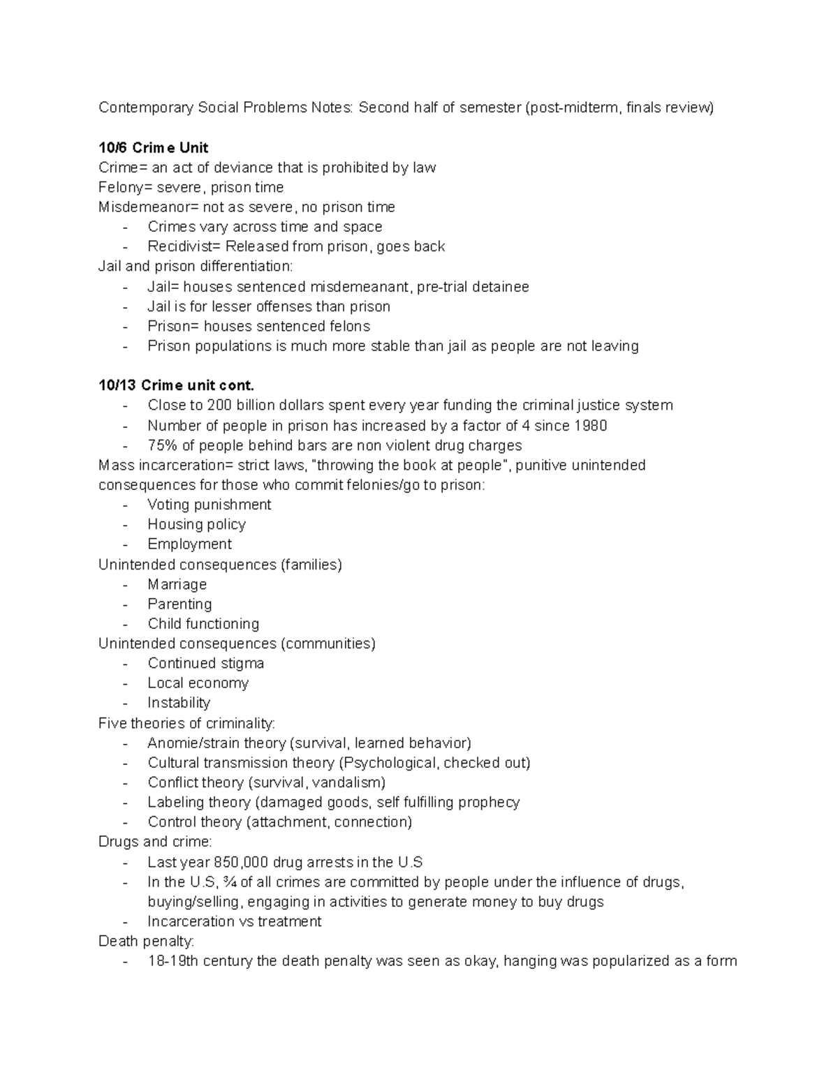 SOC Notes 2 - Contemporary Social Problems Notes: Second half of ...