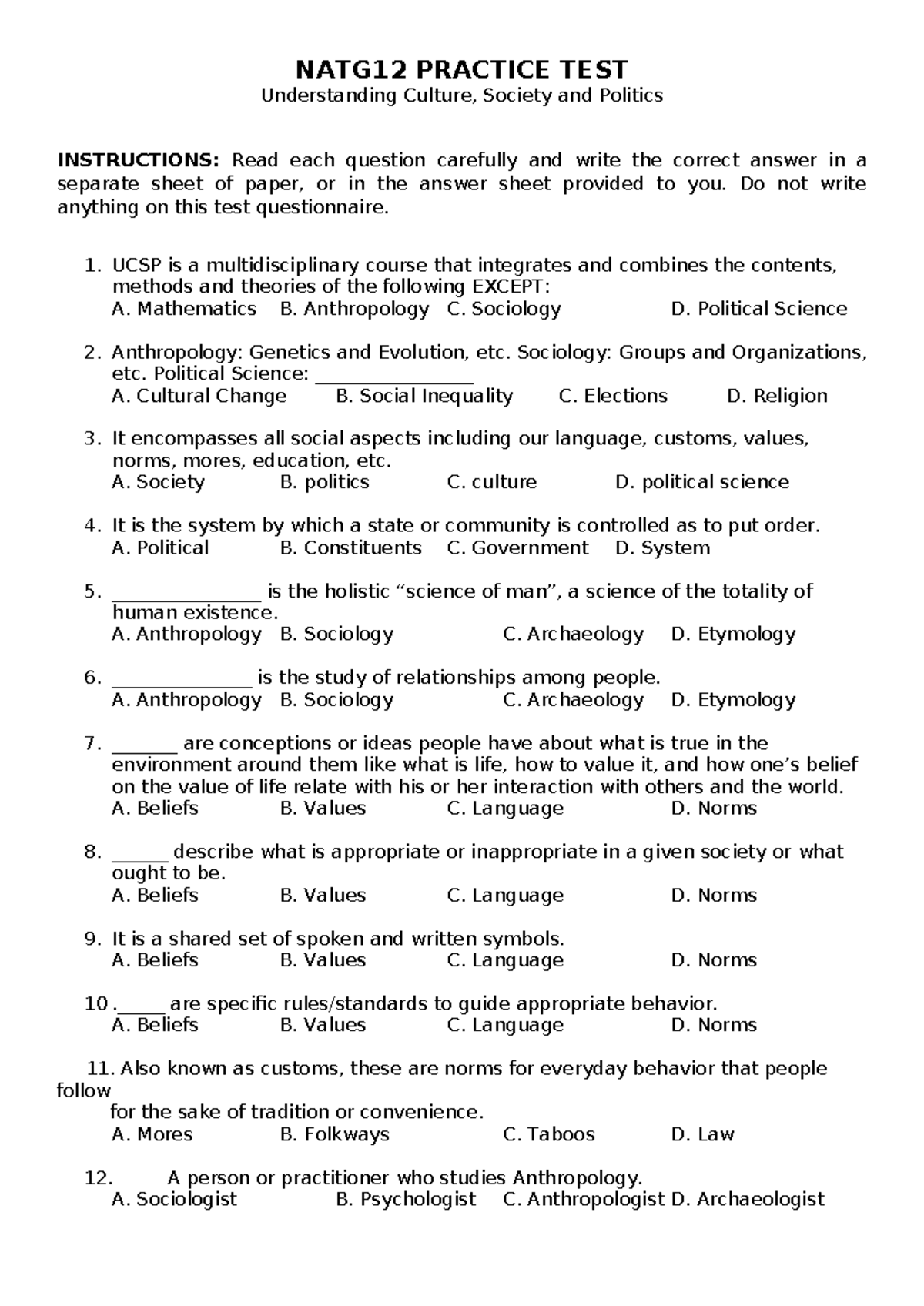 NATG12 PRACTICE TEST: Understanding Culture, Society, and Politics ...
