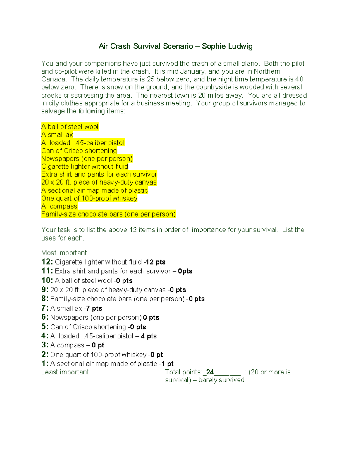 Air Crash Survival Scenario: Prioritizing Essential Items - Studocu