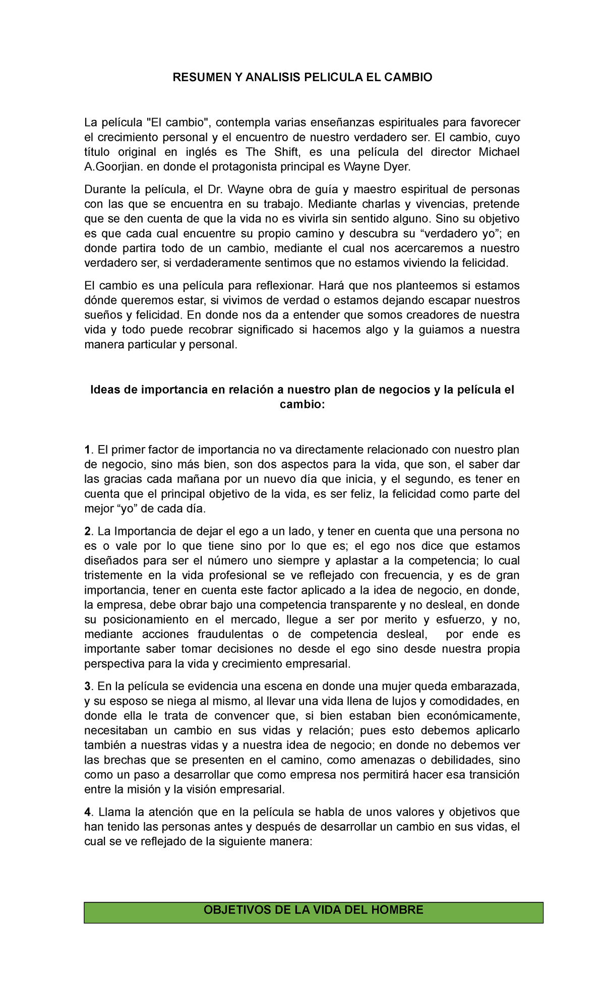 Resumen y Análisis de la Película "El Cambio" (The Shift) - Studocu