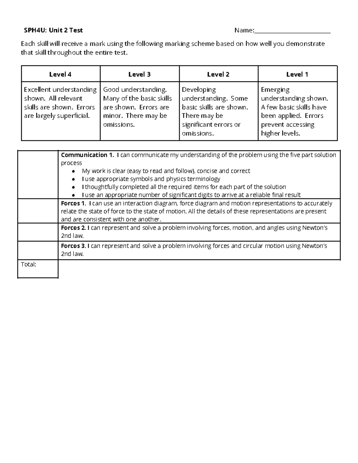 SPH4U: Unit 2 Dynamics Test - Forces and Motion Analysis - Studocu