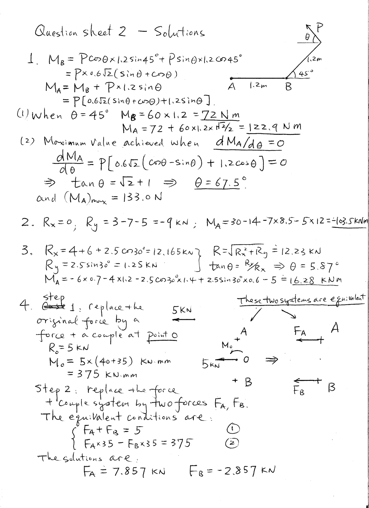 Sheet 2 solutions - Engineering Mechanics - EG-166 - Question sheet 2 Solutions KP or 1. MB ...